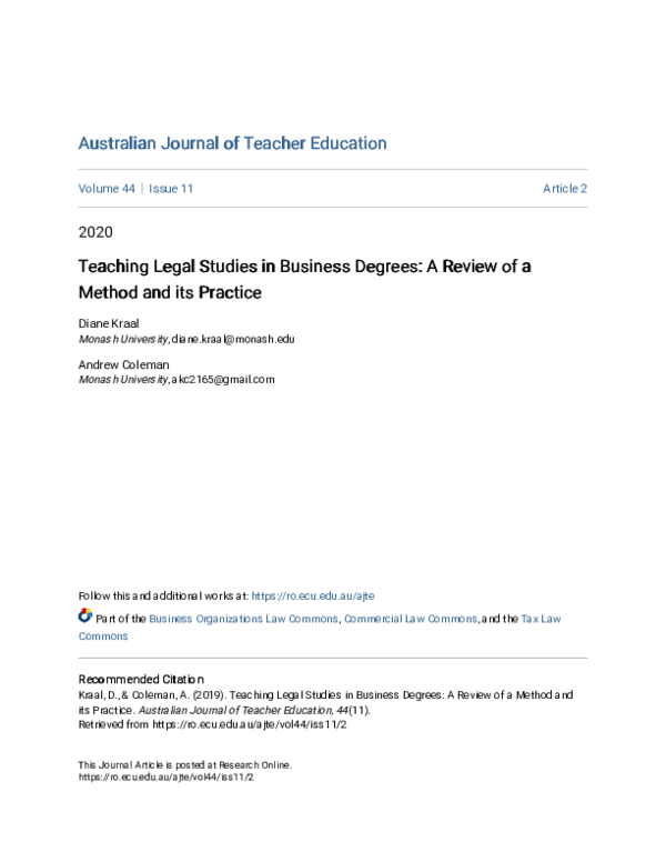 (PDF) Teaching Legal Studies in Business Degrees: A Review of a Method ...