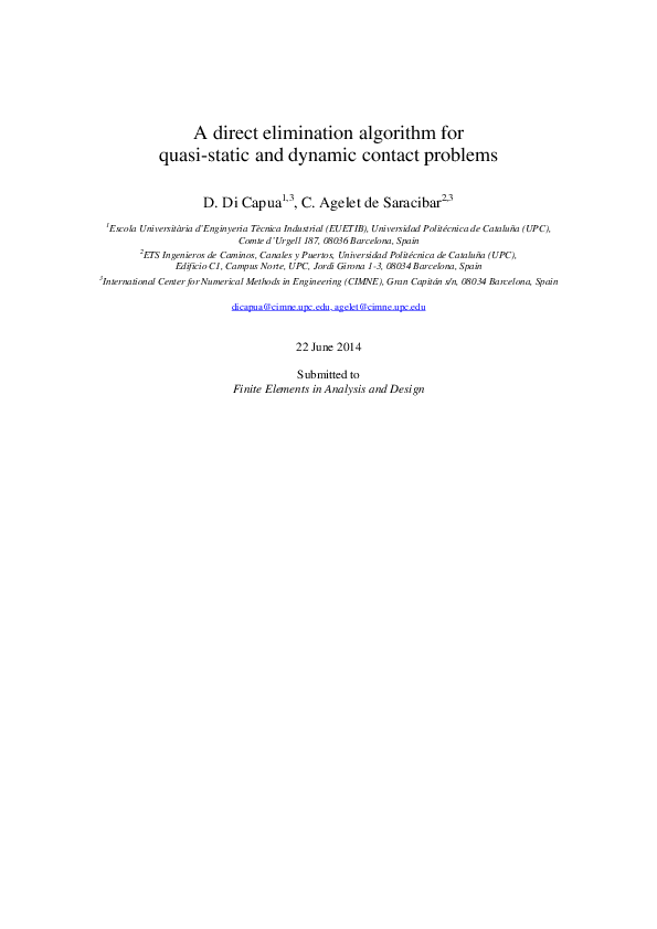 Pdf A Direct Elimination Algorithm For Quasi Static And Dynamic