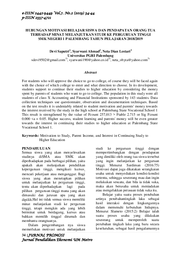 (PDF) Hubungan Motivasi Belajar Siswa Dan Pendapatan Orang Tua Terhadap Minat Melanjutkan Studi ...