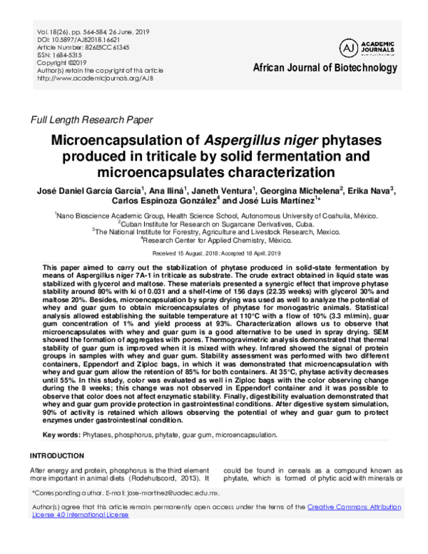 (PDF) Microencapsulation of Aspergillus niger phytases produced in ...