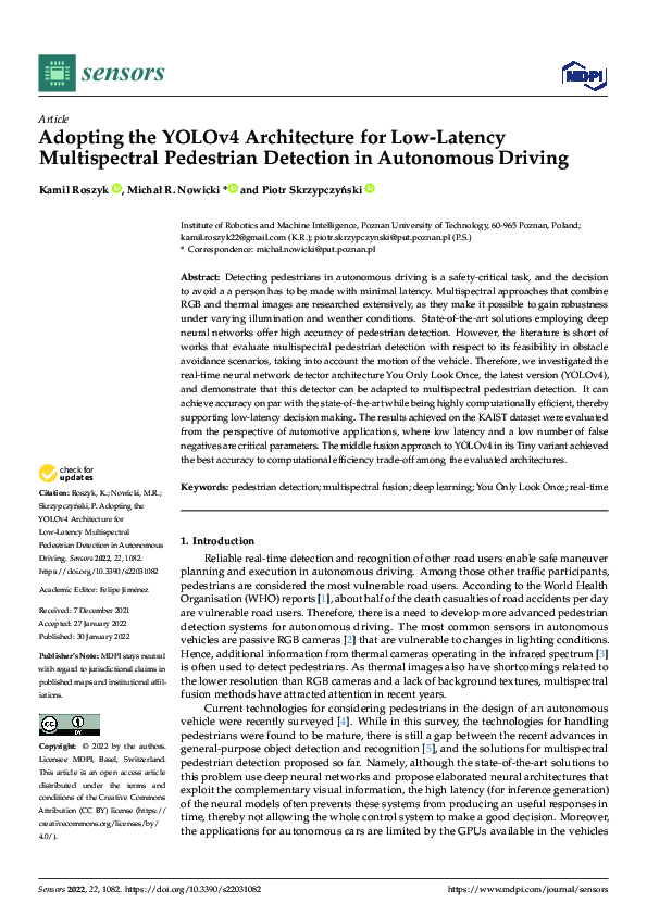 (PDF) Adopting the YOLOv4 Architecture for Low-Latency Multispectral Pedestrian Detection in ...