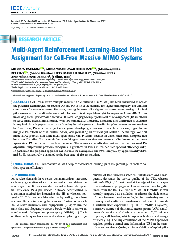 Pdf Multi Agent Reinforcement Learning Based Pilot Assignment For Cell Free Massive Mimo Systems