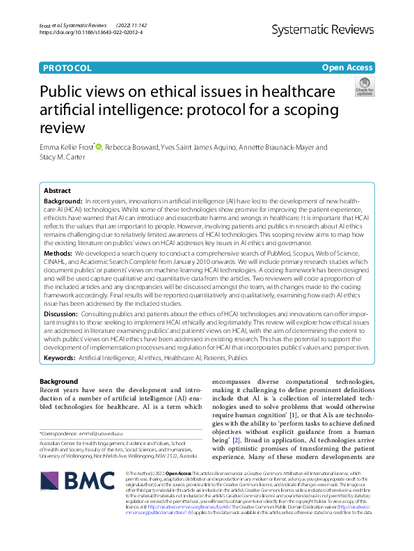 (PDF) Public views on ethical issues in healthcare artificial intelligence: protocol for a ...