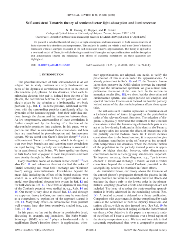 (PDF) Self-consistent T-matrix theory of semiconductor light-absorption and luminescence