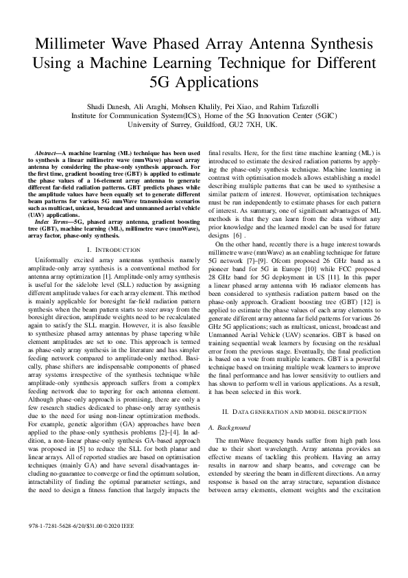 (PDF) Millimeter Wave Phased Array Antenna Synthesis Using a Machine Learning Technique for ...