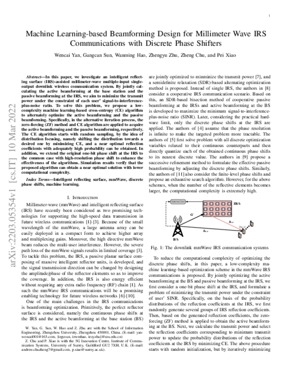 (PDF) Machine Learning-Based Beamforming Design for Millimeter Wave IRS ...