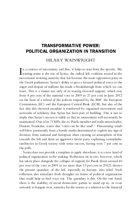 (PDF) Transformative power: political organization in transition