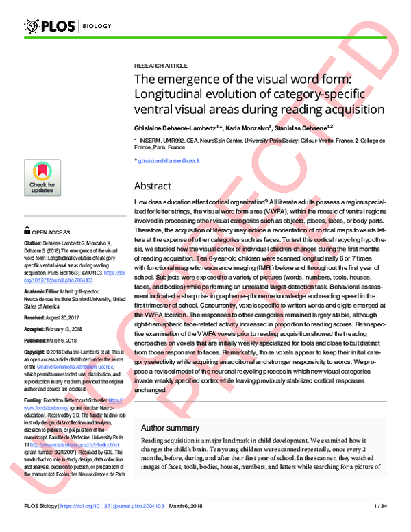 (PDF) The emergence of the visual word form: Longitudinal evolution of ...