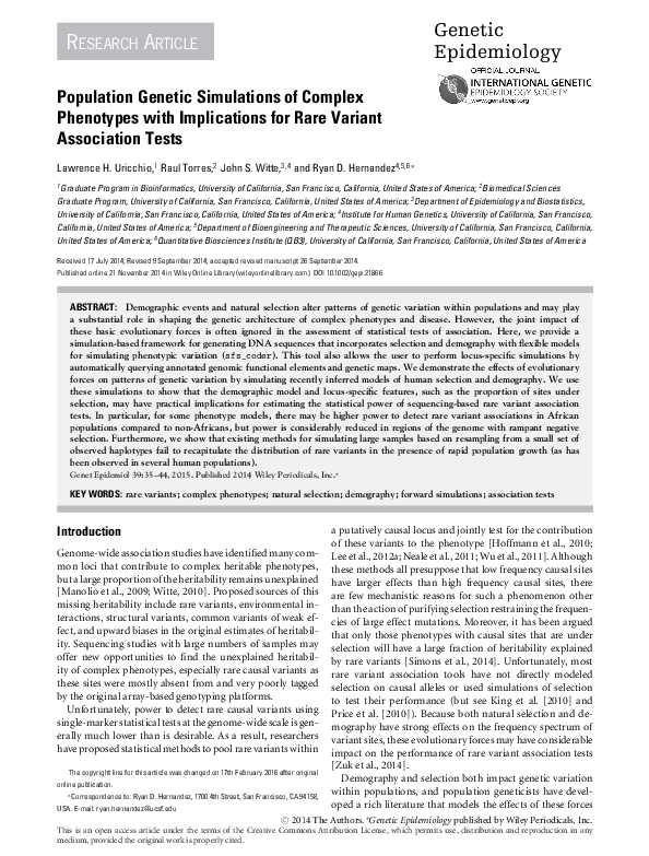 (PDF) Population genetic simulations of complex phenotypes with ...