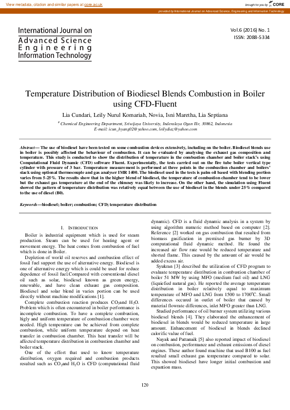(PDF) Temperature Distribution of Biodiesel Blends Combustion in Boiler ...