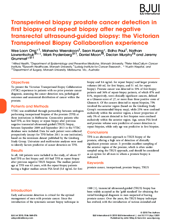 (PDF) Transperineal biopsy prostate cancer detection in first biopsy ...
