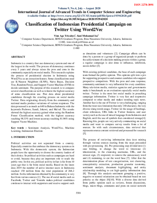 (PDF) Classification of Indonesian Presidential Campaign on Twitter ...