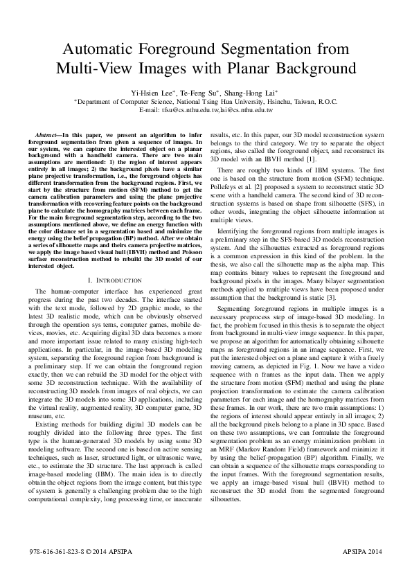 Pdf Automatic Foreground Segmentation From Multi View Images With
