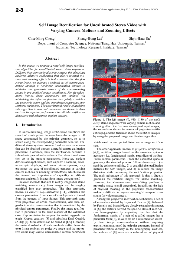 (PDF) Self image rectification for uncalibrated stereo video with varying camera motions and ...