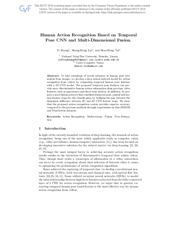 Pdf Human Action Recognition Based On Temporal Pose Cnn And Multi