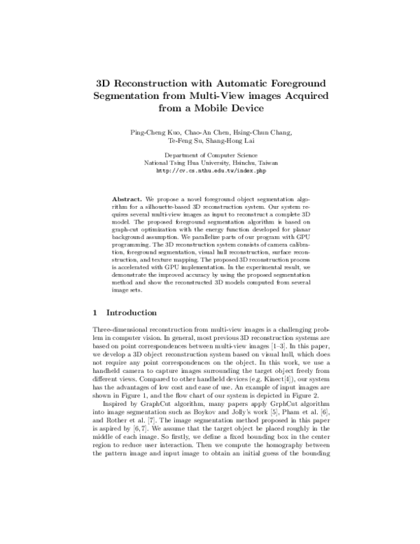(PDF) 3D Reconstruction with Automatic Foreground Segmentation from ...