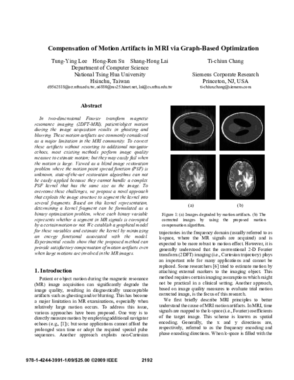 Pdf Compensation Of Motion Artifacts In Mri Via Graph Based Optimization