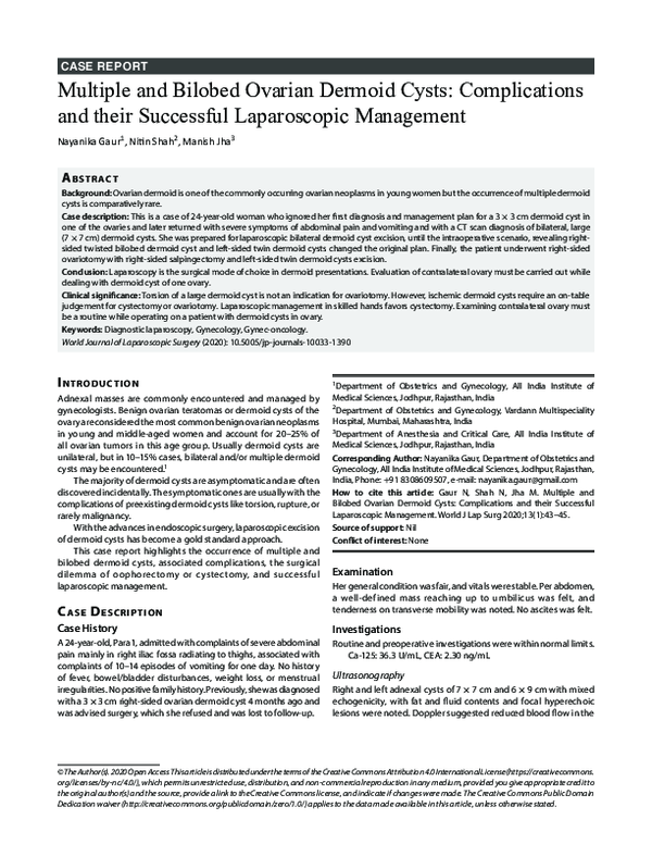 (PDF) Multiple and Bilobed Ovarian Dermoid Cysts: Complications and ...