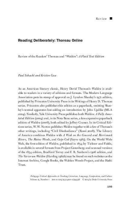 (PDF) Reading Deliberately: Thoreau Online: Review of the Readers ...
