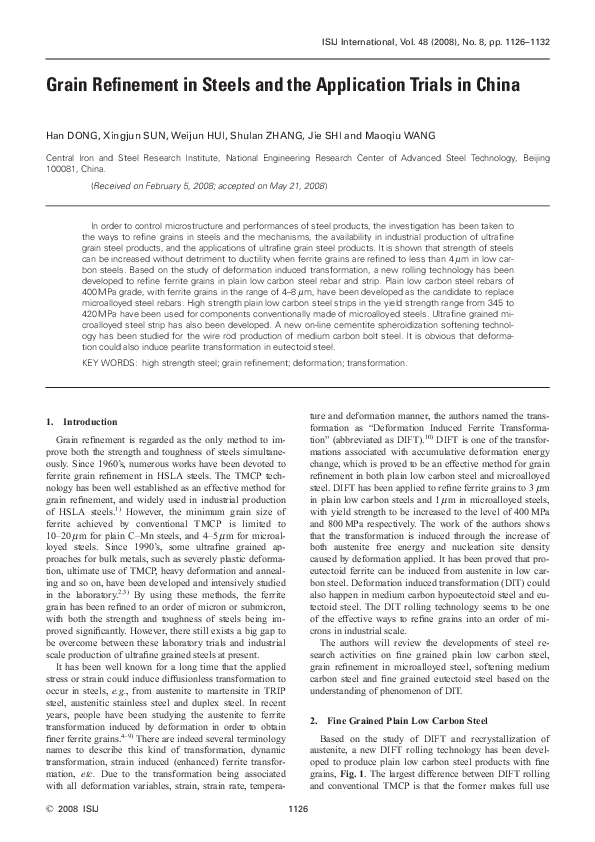 (PDF) Grain Refinement in Steels and the Application Trials in China