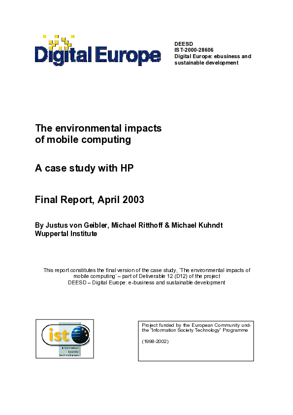 (PDF) The environmental impacts of mobile computing : a case study with ...
