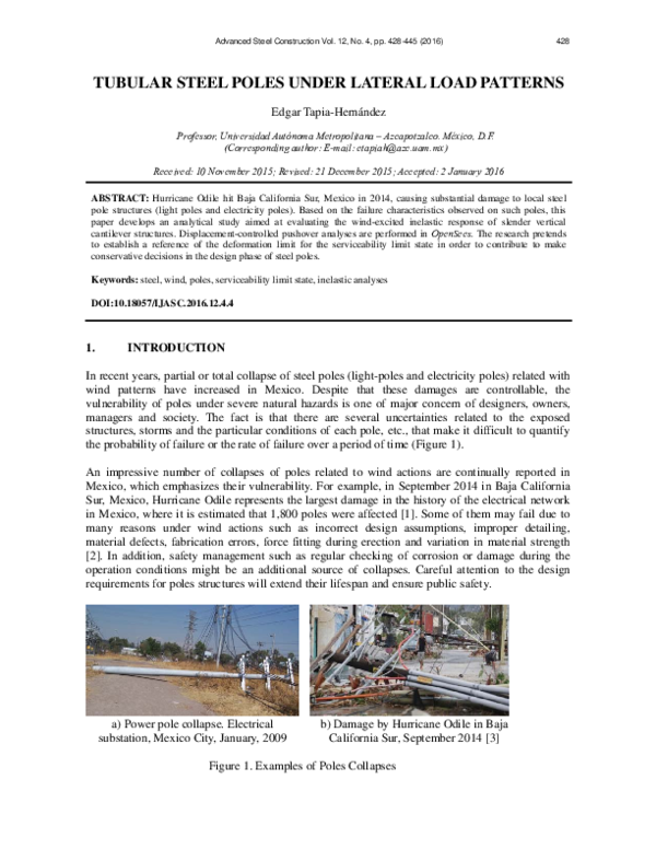 (PDF) Tubular Steel Poles Under Lateral Load Patterns