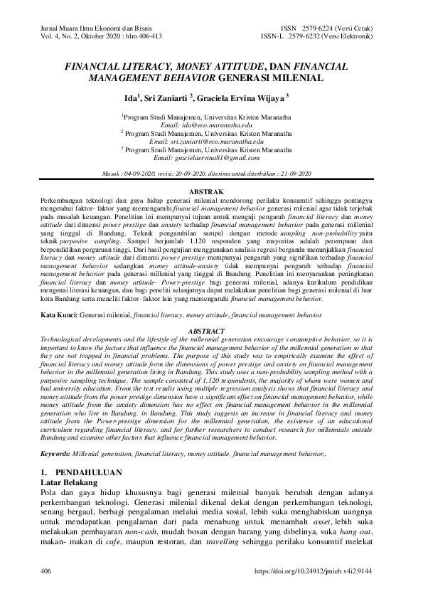 (PDF) Financial Literacy, Money Attitude, Dan Financial Management Behavior Generasi Milenial
