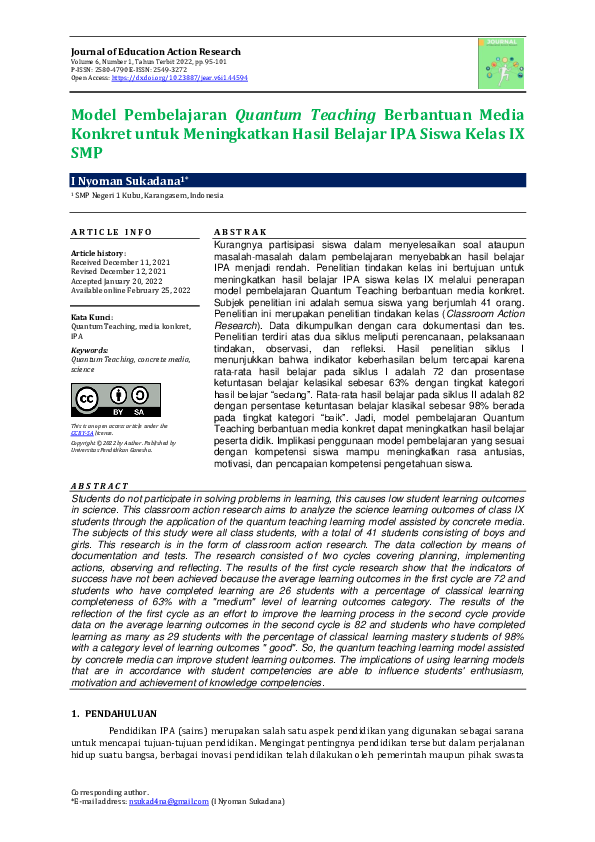 (PDF) Model Pembelajaran Quantum Teaching Berbantuan Media Konkret untuk Meningkatkan Hasil ...