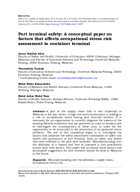 Pdf Port Terminal Safety A Conceptual Paper On Factors That Affects Occupational Stress Risk