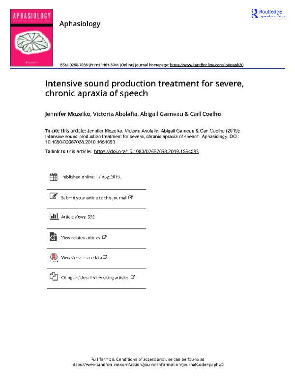 (PDF) Intensive sound production treatment for severe, chronic apraxia ...