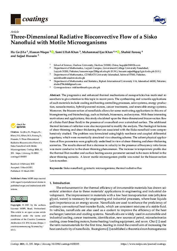 (PDF) Three-Dimensional Radiative Bioconvective Flow of a Sisko ...