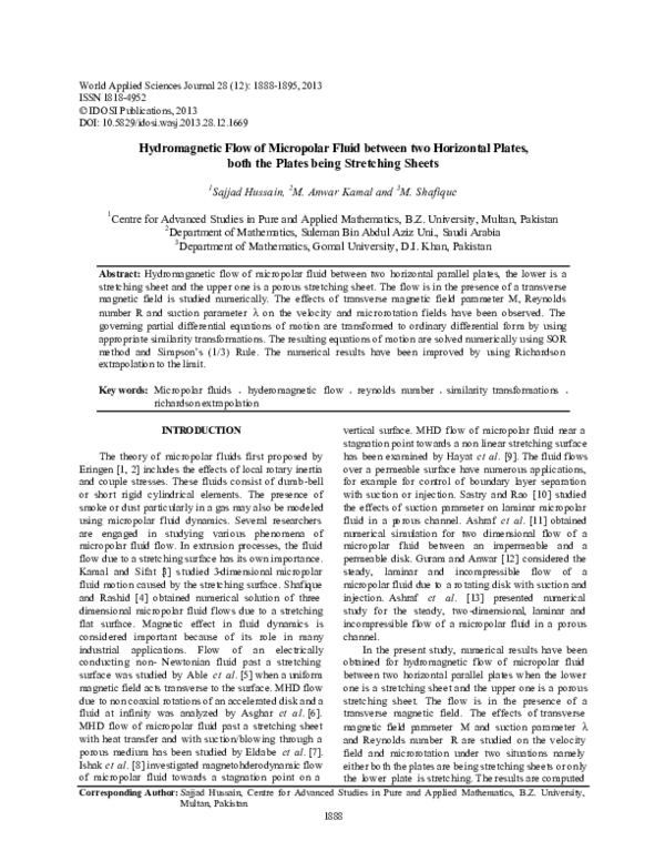 (PDF) Hydromagnetic Flow of Micropolar Fluid between two Horizontal ...