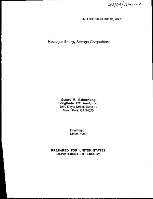 (PDF) Hydrogen energy storage comparison. Final report