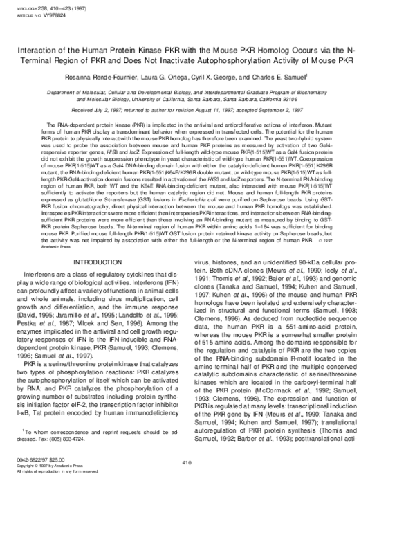 (PDF) Interaction of the Human Protein Kinase PKR with the Mouse PKR ...