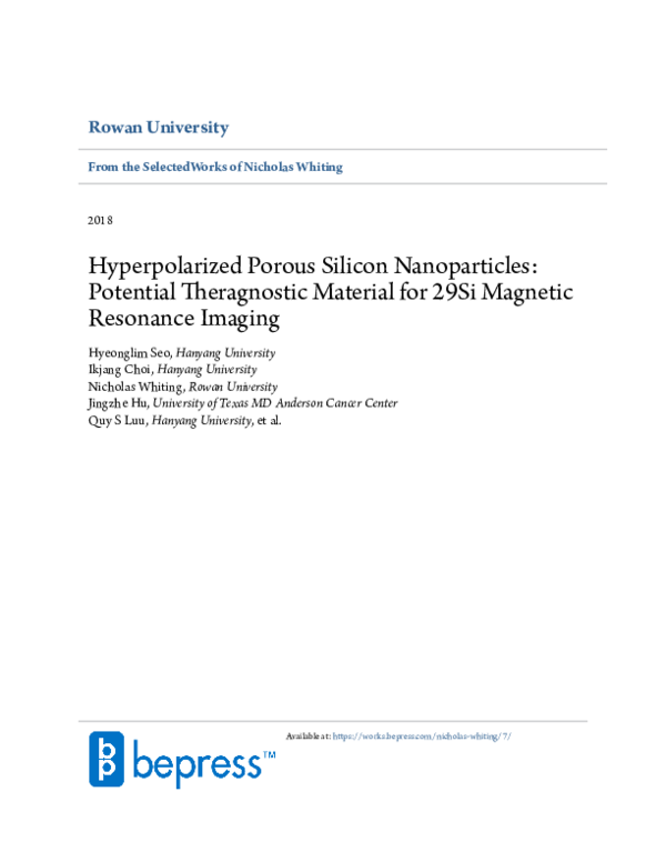 (PDF) Hyperpolarized Porous Silicon Nanoparticles: Potential ...