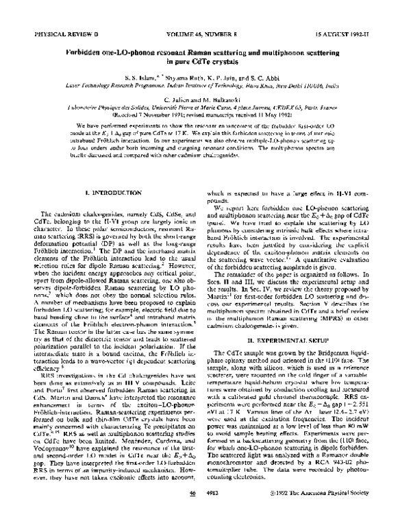 (PDF) Forbidden one-LO-phonon resonant Raman scattering and multiphonon scattering in pure CdTe ...