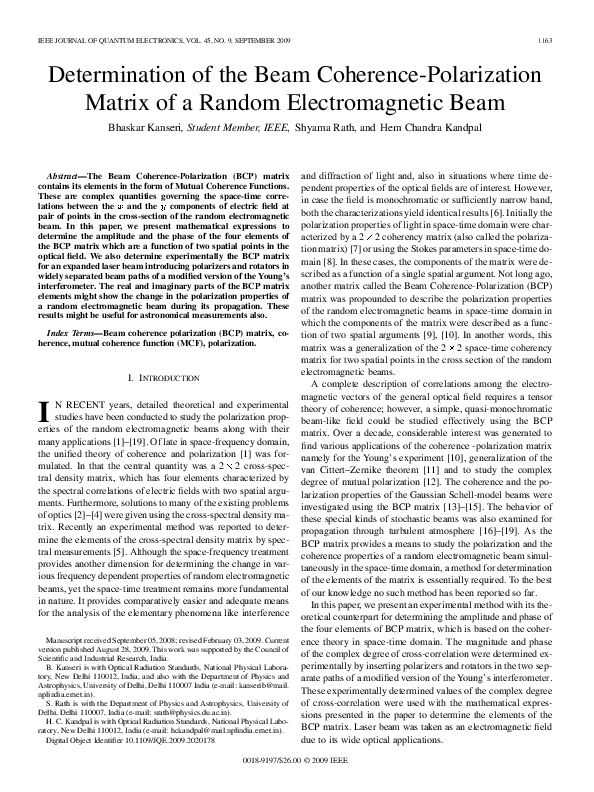 (PDF) Determination of the Beam Coherence-Polarization Matrix of a ...