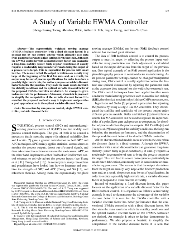 (PDF) A study of variable ewma controller