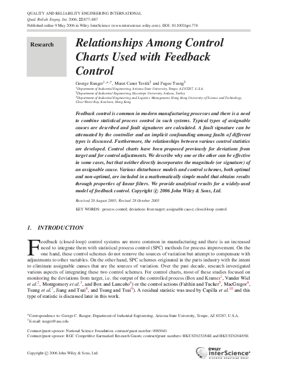 (PDF) Relationships Among Control Charts Used with Feedback Control