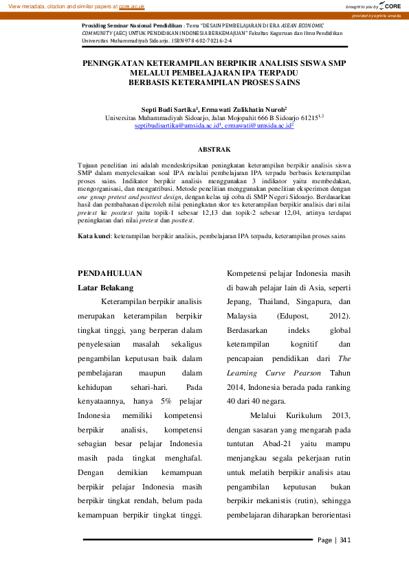 (PDF) Peningkatan Keterampilan Berpikir Analisis Siswa SMP Melalui Pembelajaran IPA Terpadu ...