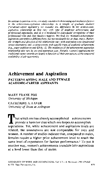 (PDF) Achievement and Aspiration: Patterns Among Male and Female ...