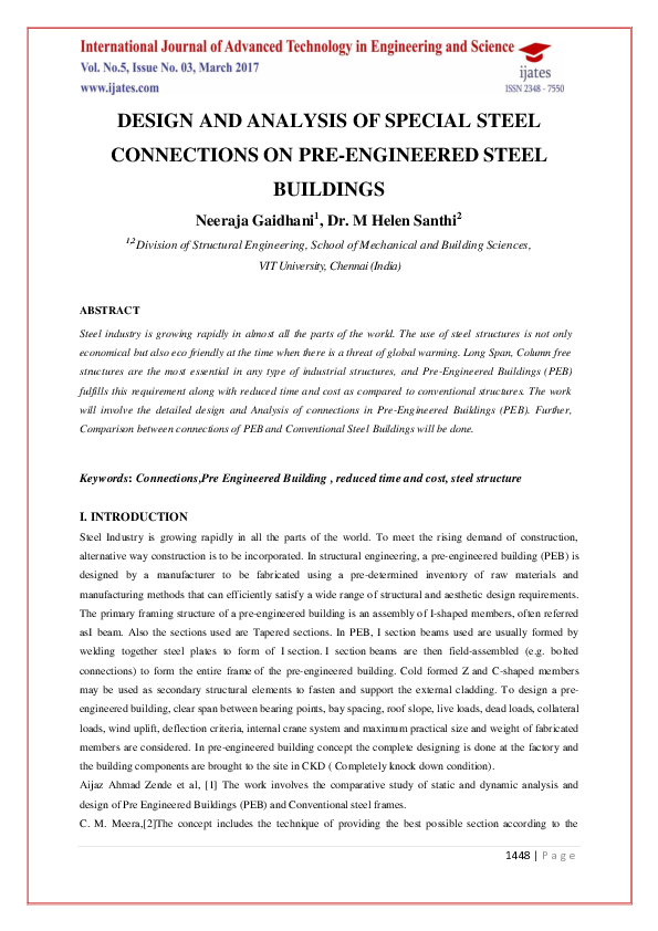 (PDF) Design and Analysis of Special Steel Connections on Pre ...