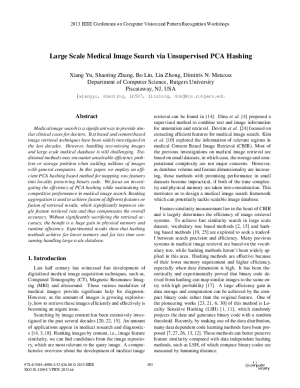 (PDF) Large Scale Medical Image Search via Unsupervised PCA Hashing (PDF) Large Scale Medical Image Search via Unsupervised PCA Hashing
