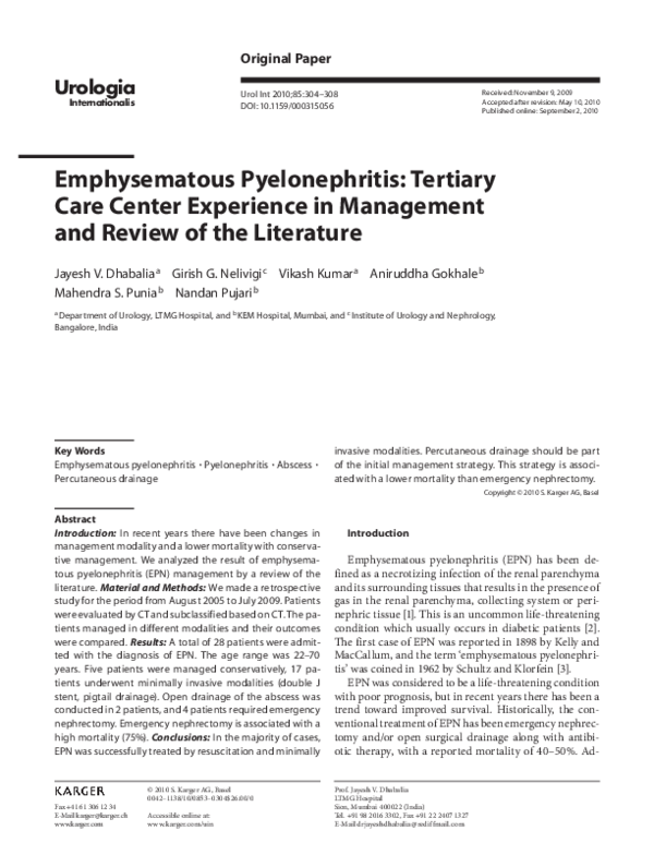 (PDF) Emphysematous Pyelonephritis: Tertiary Care Center Experience in ...