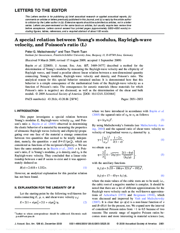(PDF) A special relation between Young’s modulus, Rayleigh-wave ...