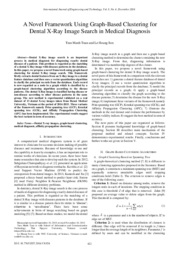 (PDF) A Novel Framework Using Graph-Based Clustering for Dental X-Ray Image Search in Medical ...