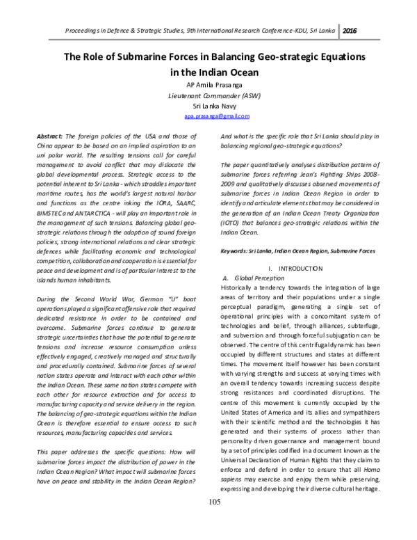 (PDF) The Role of Submarine Forces in Balancing Geo - strategic ...