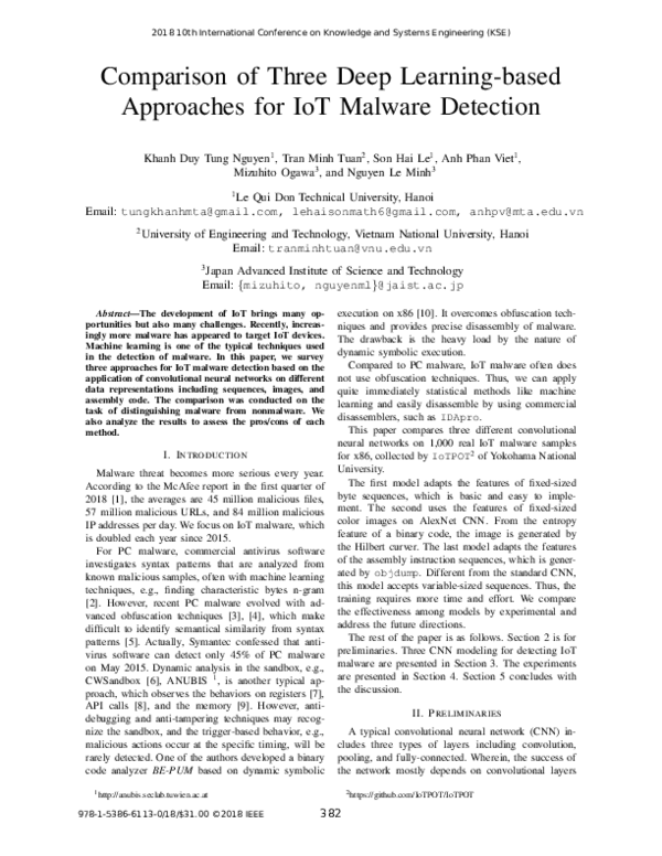 (PDF) Comparison of Three Deep Learning-based Approaches for IoT ... (PDF) Comparison of Three Deep Learning-based Approaches for IoT ...