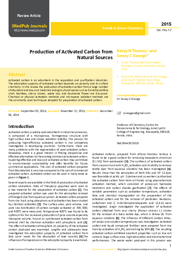 (PDF) Production of Activated Carbon from Natural Sources
