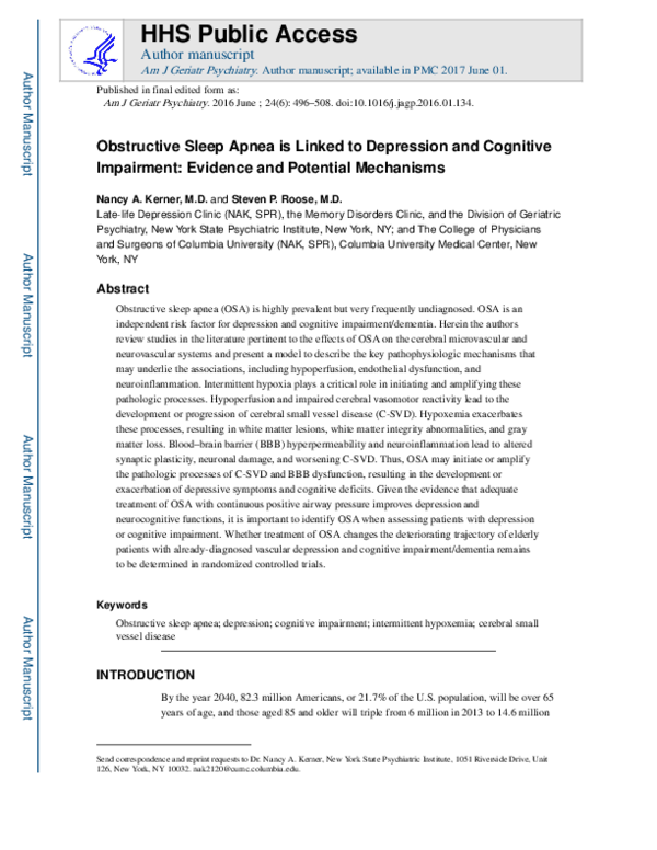 (PDF) Obstructive Sleep Apnea is Linked to Depression and Cognitive ...